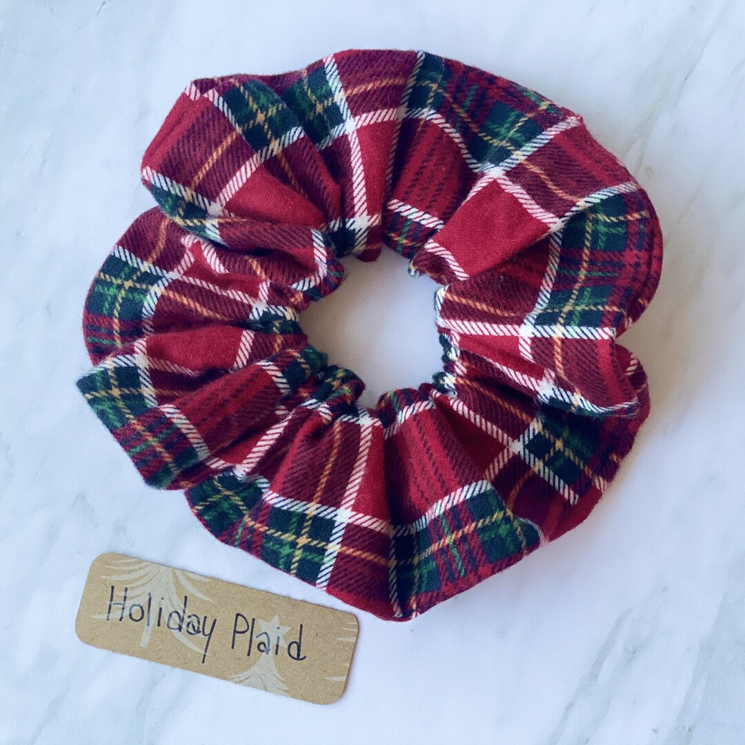 Luxury Jumbo Hair Scrunchie in Red and Green Plaid Flannel, Christmas ...
