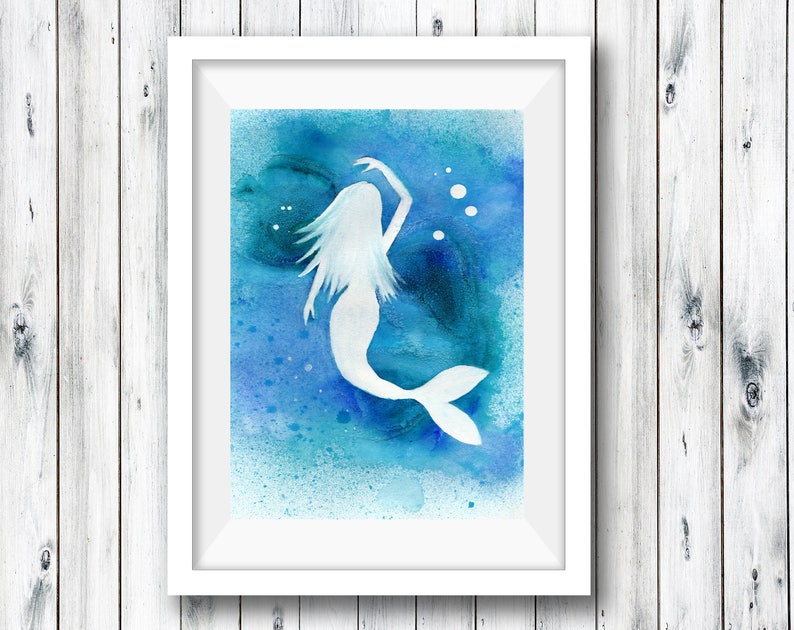 Watercolor Mermaid Abstract Mermaid Silhouette Ocean Art | Etsy