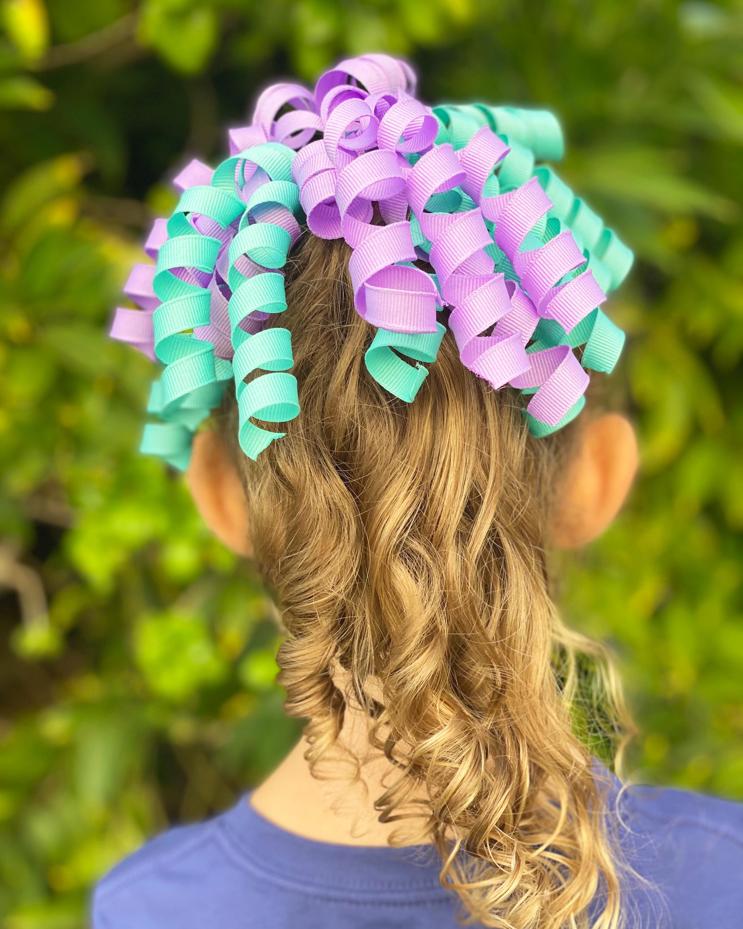 Ariel Hair Streamer: Aqua Blue & Lilac Grosgrain Ribbon Ponytail - Etsy