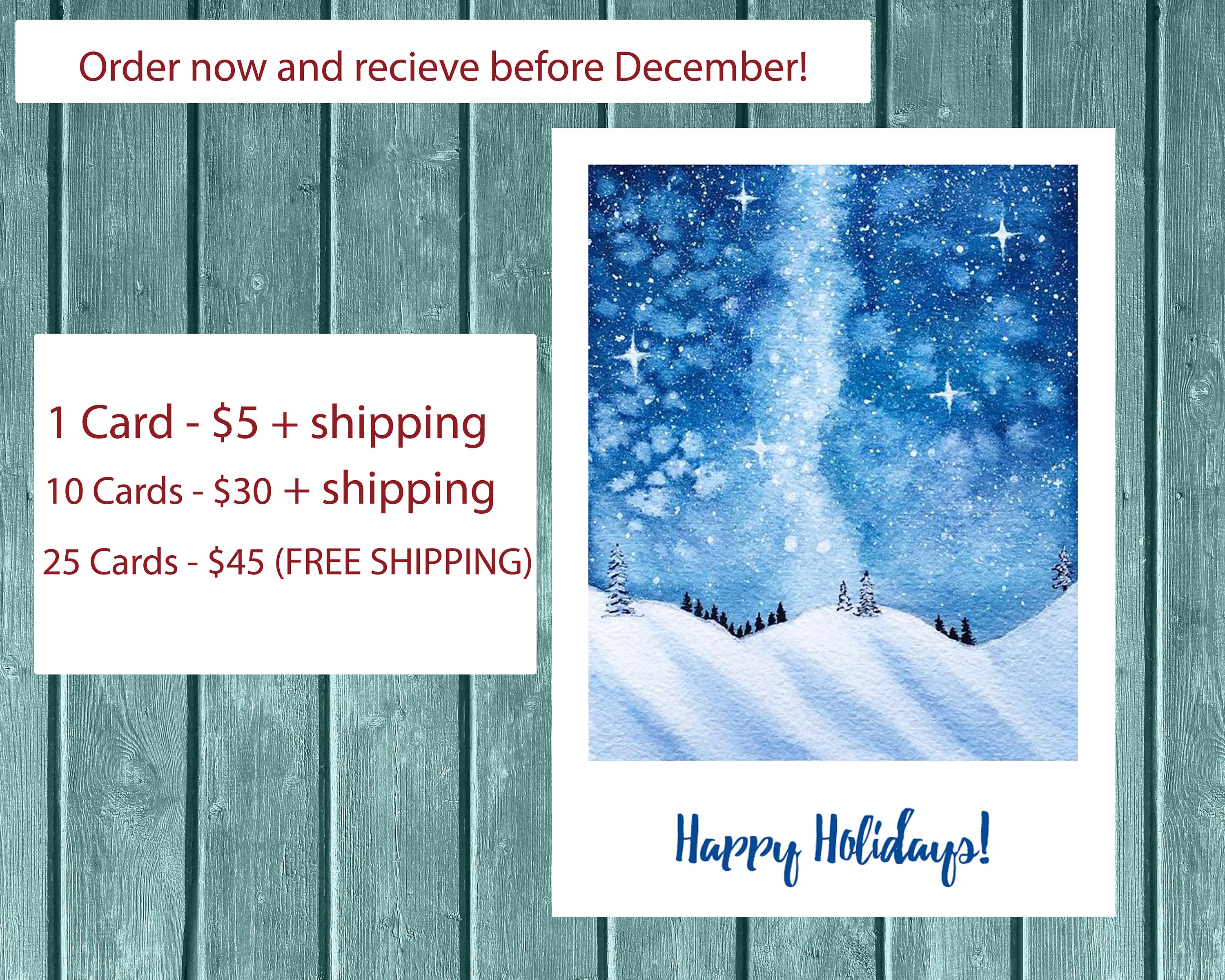 Galaxy Holiday Cards Celestial Watercolor Festive Decor - Etsy