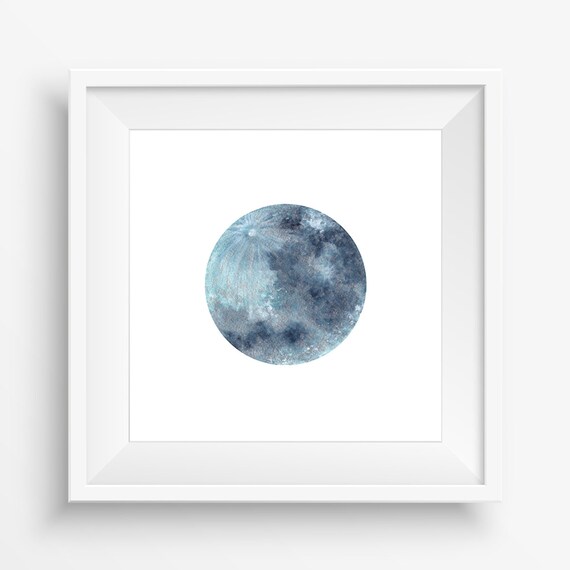 Blue Moon Watercolor Art Print Solar System Art for - Etsy