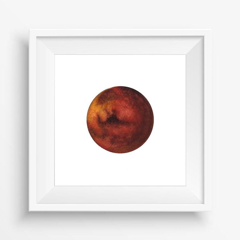 Mars Watercolor Art Print, Mini Red Planet Illustration, Solar System ...