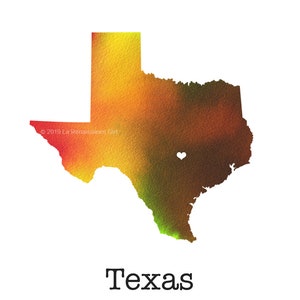 Texas State Print Personalized Watercolor Reproduction Print of US ...
