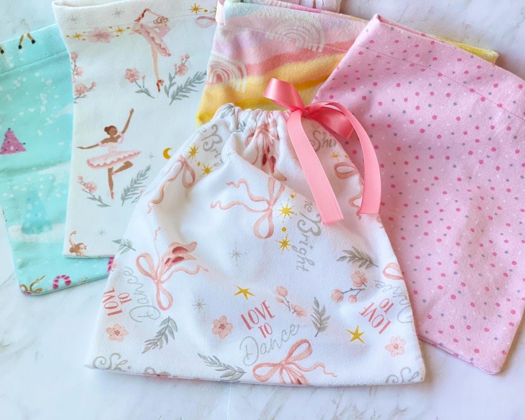 Ballerina Print Kids Toddler Dance Shoe Bags Made From Flannel Satin ...
