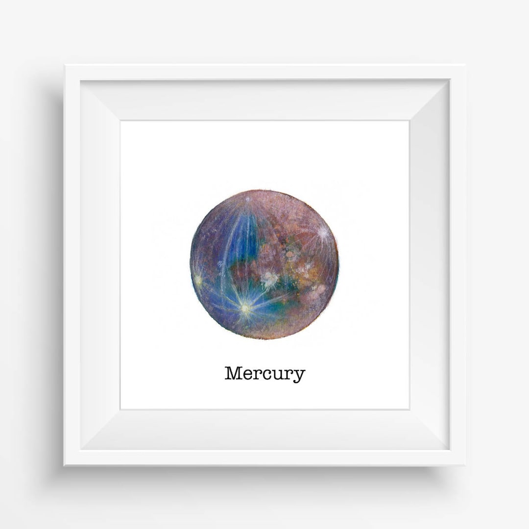 Mercury Watercolor Art Print, Mini Planet Illustration, Solar System ...