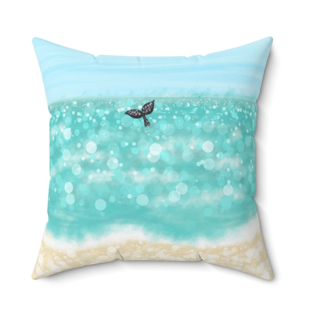 Mermaid Tail, Whale Watching, Sparkling Sea, Beach Theme, Throw Pillow ...