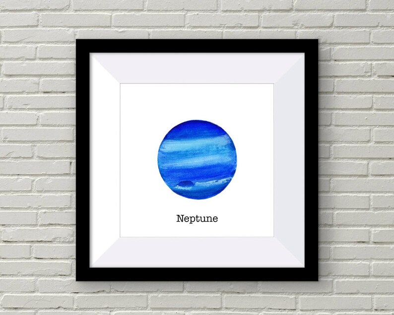Neptune Watercolor Art Print Mini Blue Planet Illustration | Etsy
