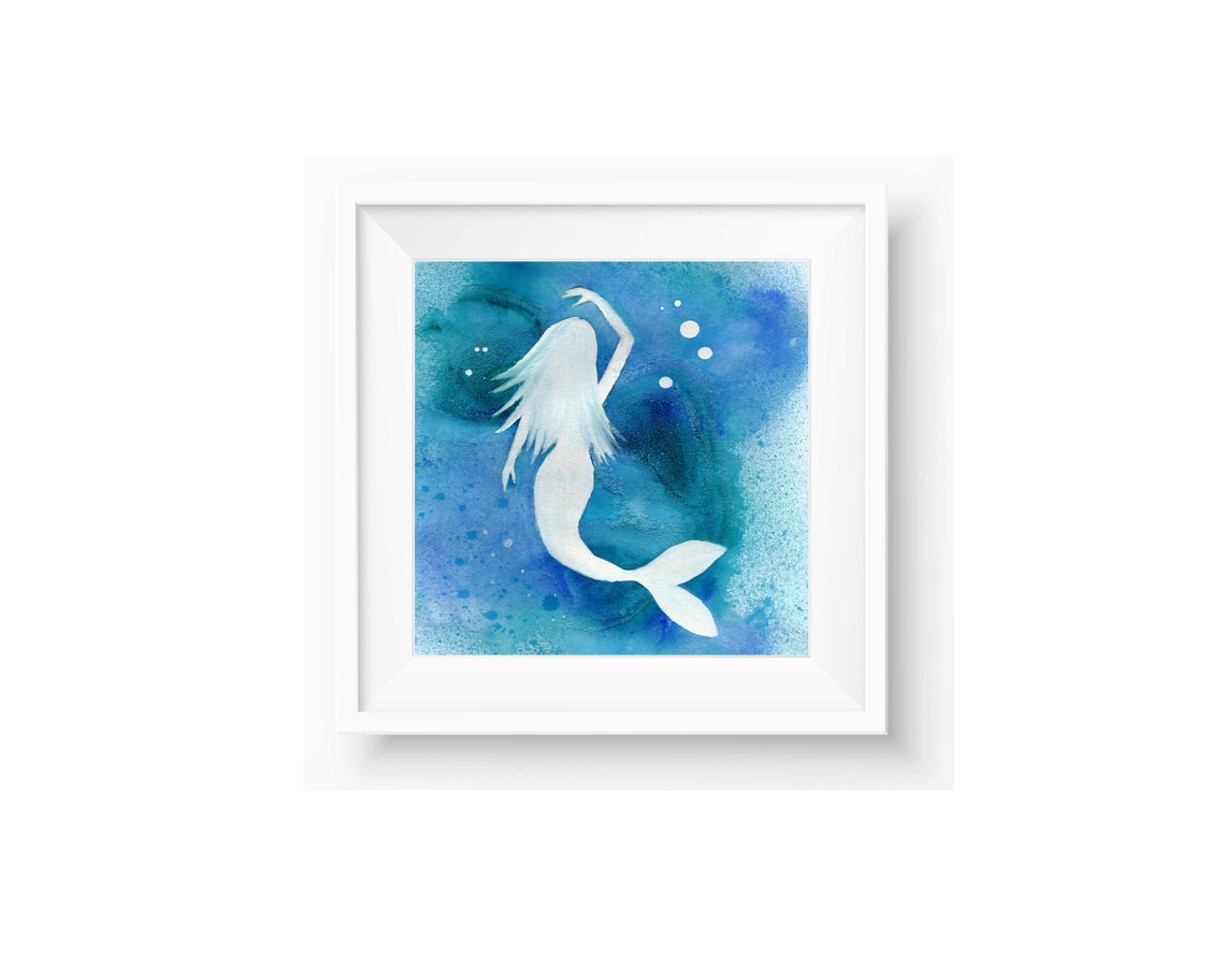 Watercolor Mermaid Abstract Mermaid Silhouette Ocean Art - Etsy