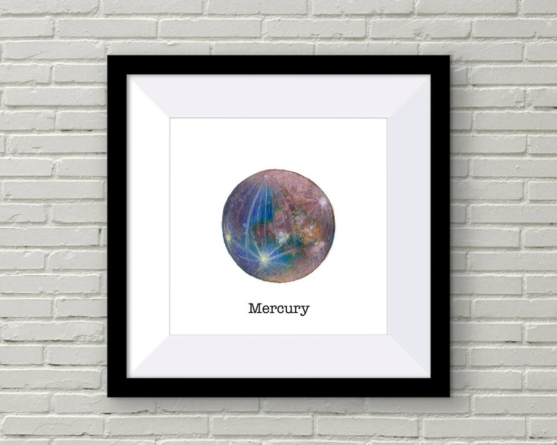 Mercury Watercolor Art Print, Mini Planet Illustration, Solar System ...