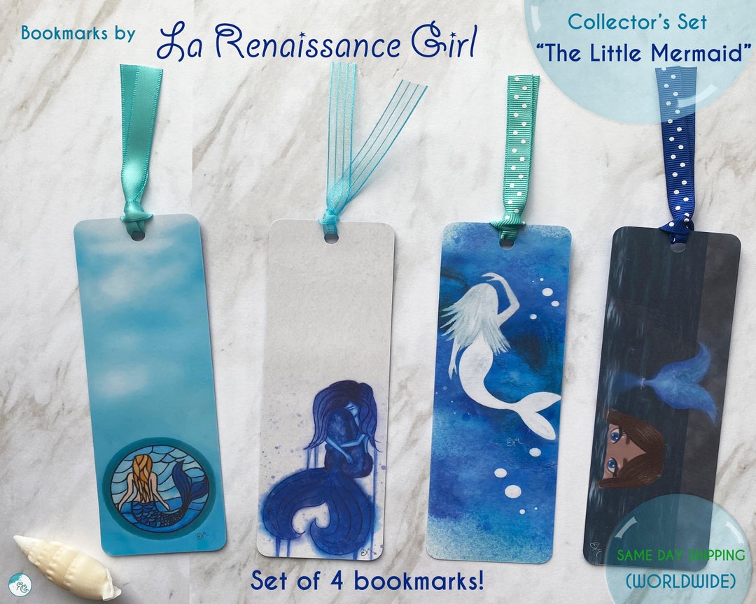 Little Mermaid Bookmarks: Watercolor Art, Collectible Set of 4 - Etsy