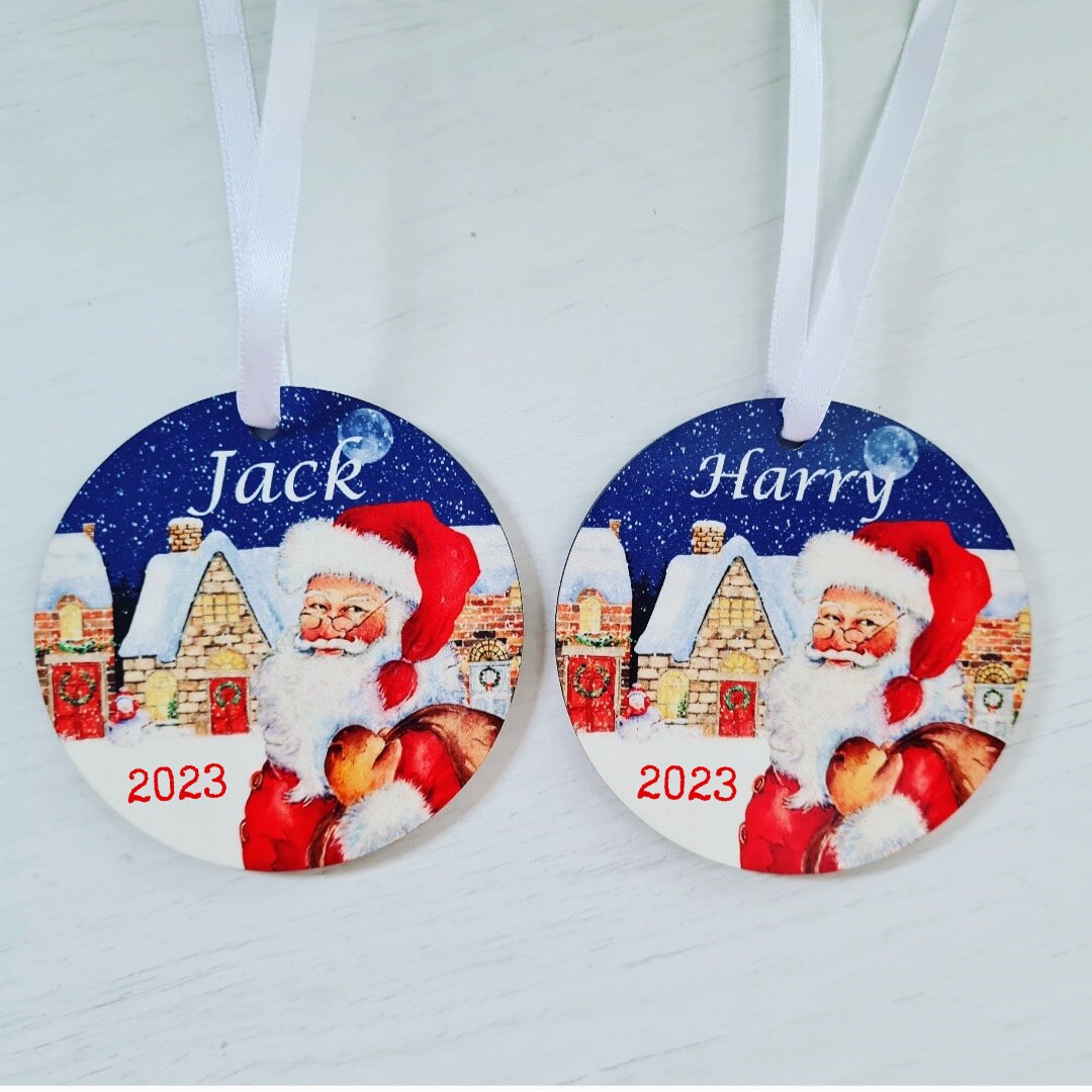 Personalised Christmas Santa Bauble With Printed Name, 2024 Tree Bauble ...