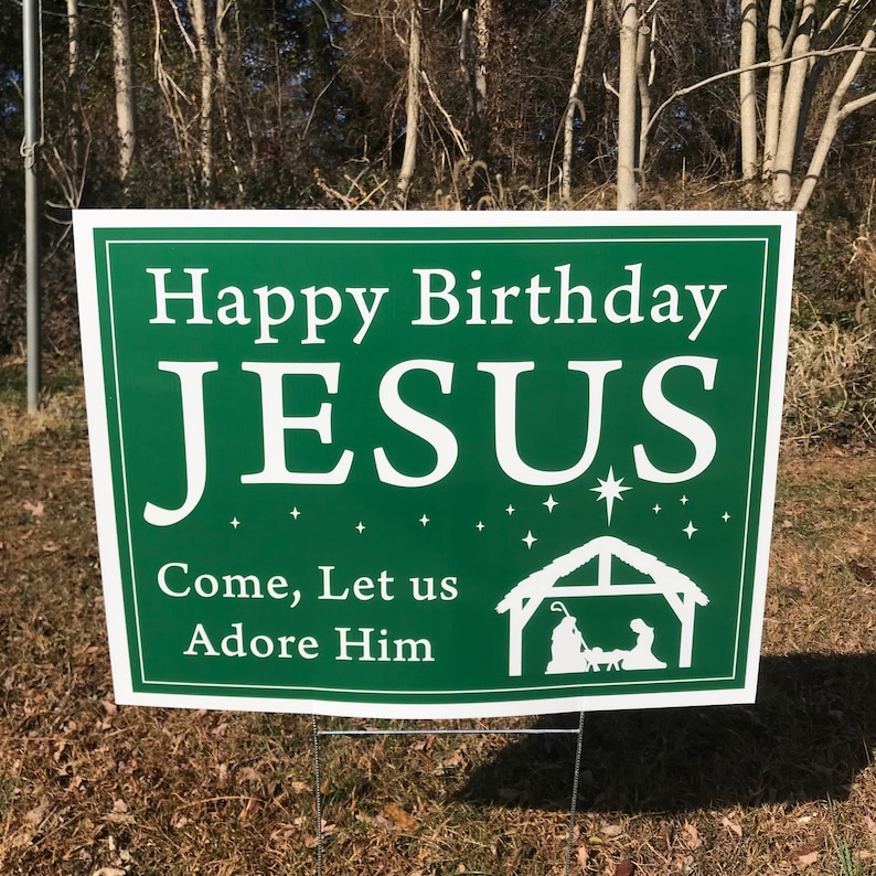 Happy Birthday Jesus Yard Sign | Nativity Scene Yard Sign With Step ...