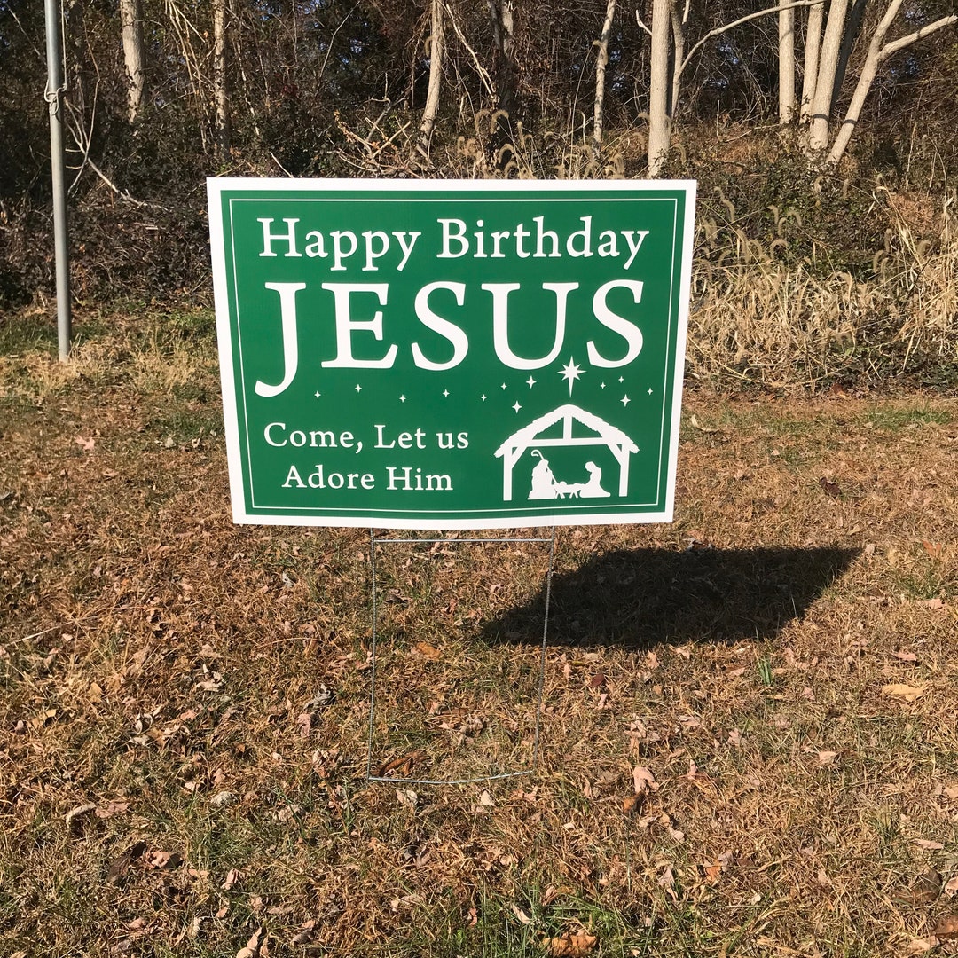 Happy Birthday Jesus Yard Sign | Nativity Scene Yard Sign With Step ...