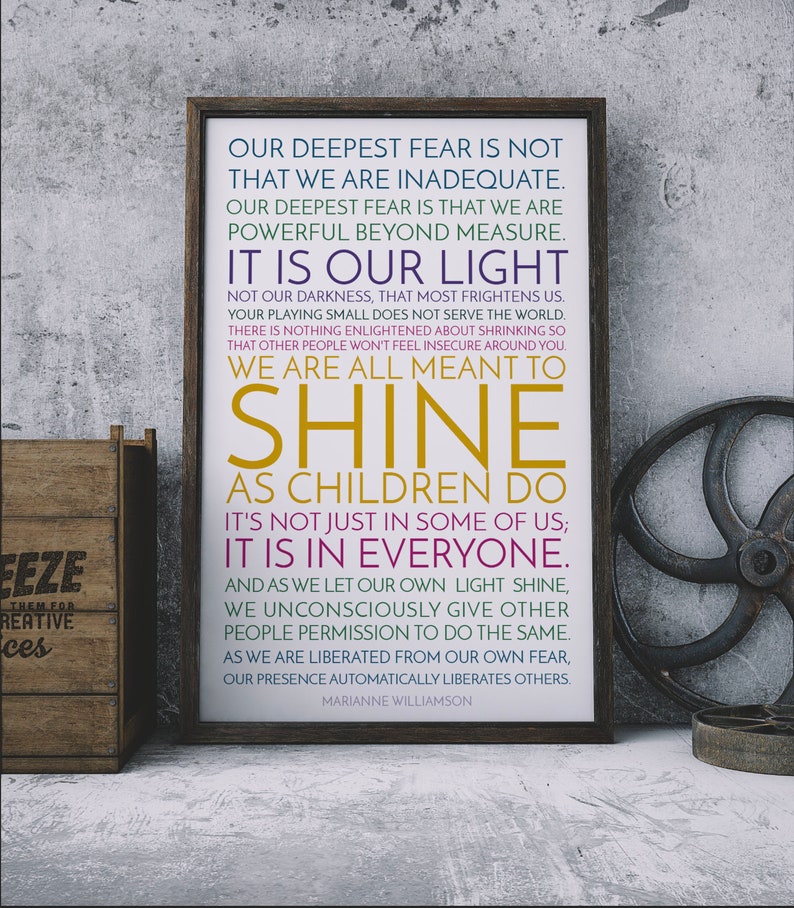 Our Deepest Fear Print / Marianne Williamson / Without God - Etsy Our Deepest Fear Print / Marianne Williamson / Without God - Etsy