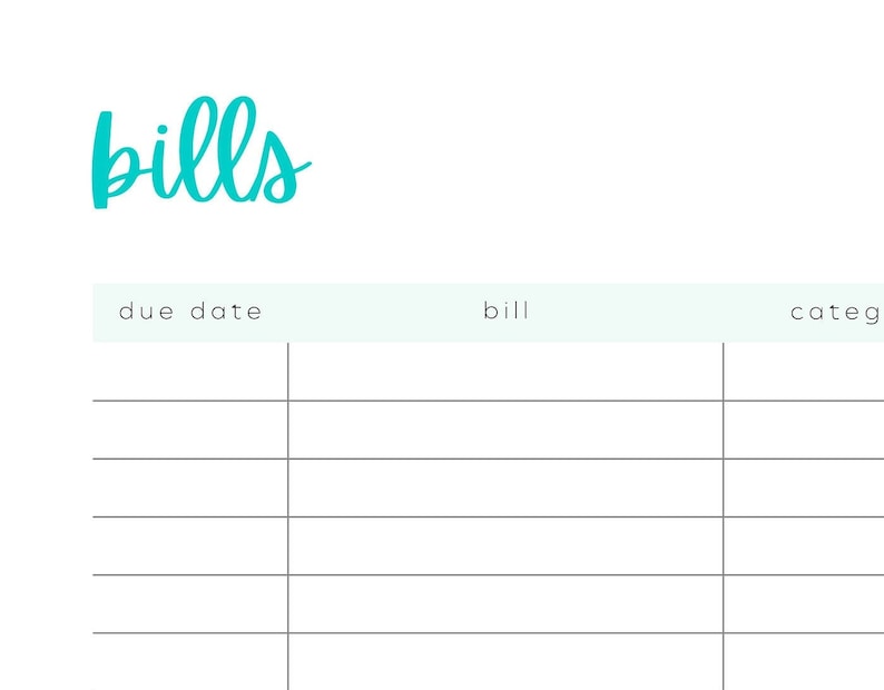 BILLS TRACKER (PRINTABLE) - Etsy