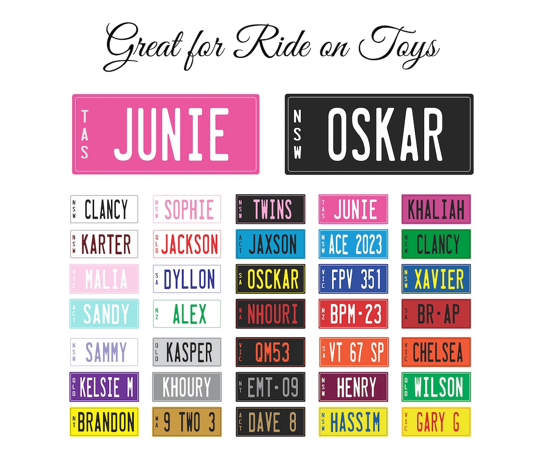 Kids Personalised Number Licence Plate Kids Ride on Toy Car Novelty ...