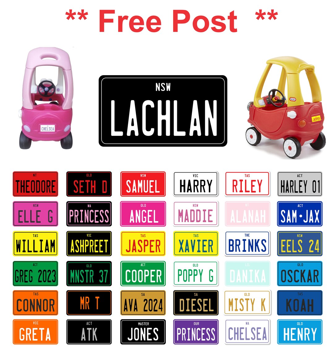 Little Tikes Cozy Coupe Custom Personalised Number Plate Kids Ride on ...