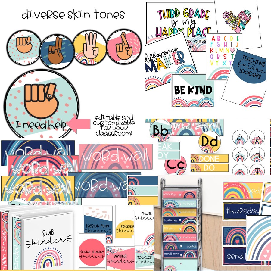 Boho Rainbow Classroom Decor BUNDLE EDITABLE Bright and Neutral - Etsy ...