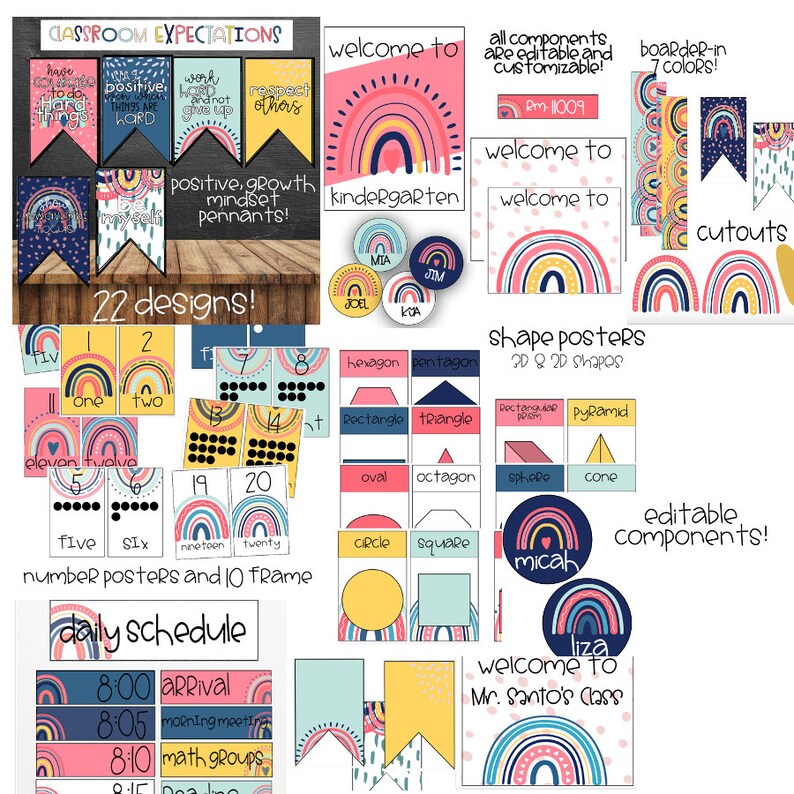 Boho Rainbow Classroom Decor BUNDLE EDITABLE Bright and - Etsy Australia