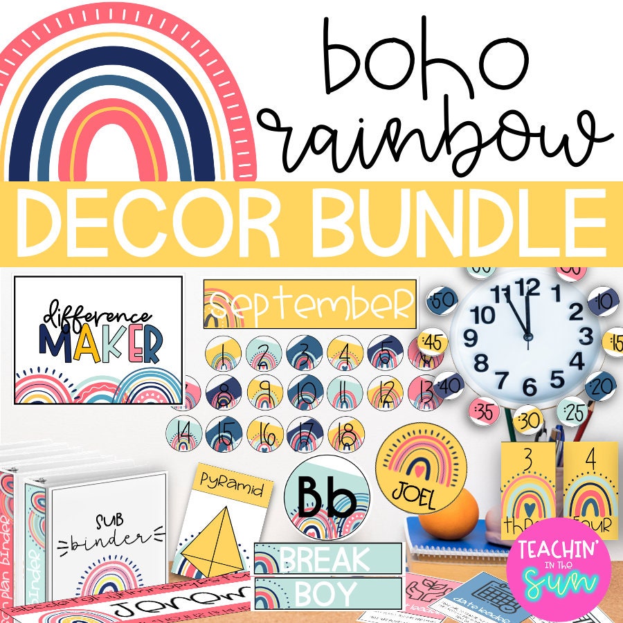 Boho Rainbow Classroom Decor BUNDLE EDITABLE Bright and Neutral - Etsy ...