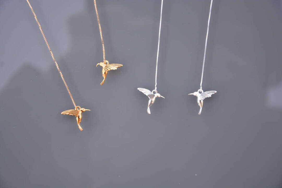 Minimalist Long Dangling Earrings/ Wire Ear Chains Fine Hummingbird ...