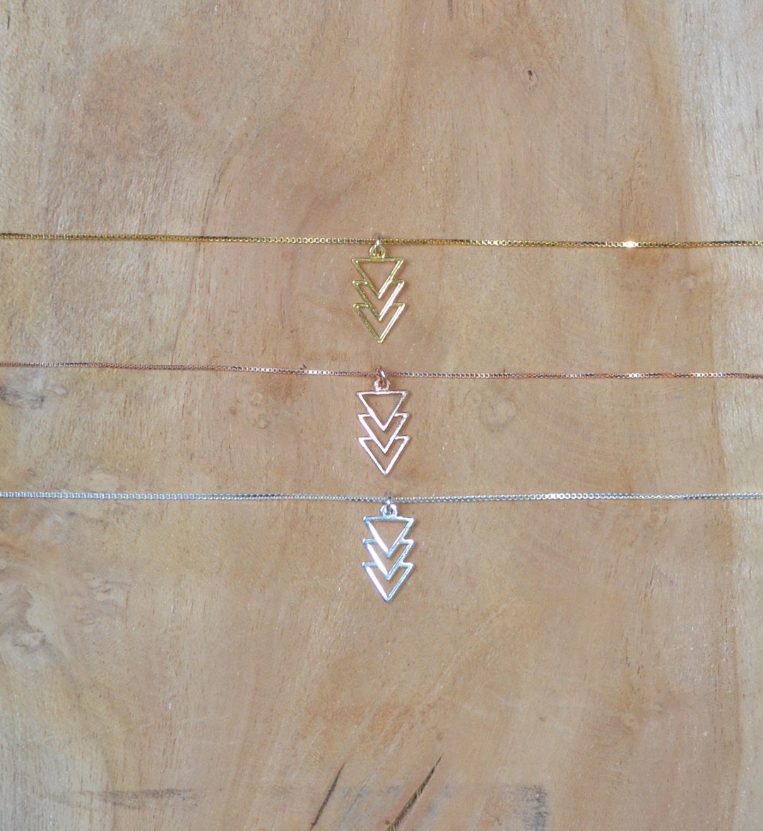 Geometric Necklace Triple Triangle Chain Ultra Fine Small Pendant Three ...
