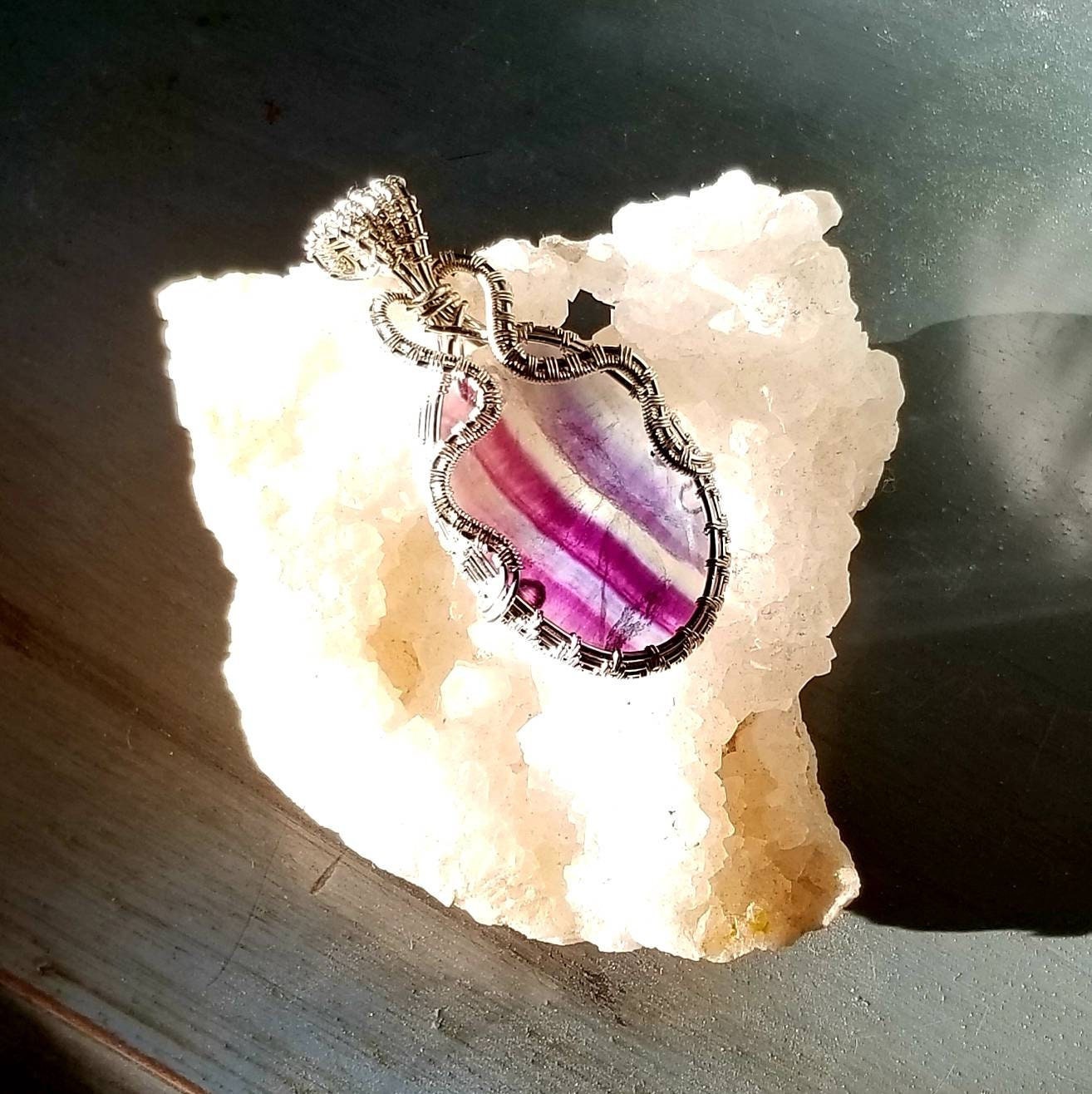 Banded Purple Fluorite in Sterling Silver - Etsy