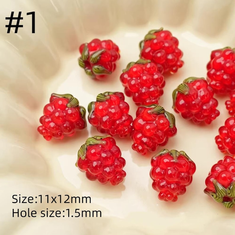 10pcs Raspberry Glass Beads, Handmade Berry Lampwork Bead, DIY Fruit ...