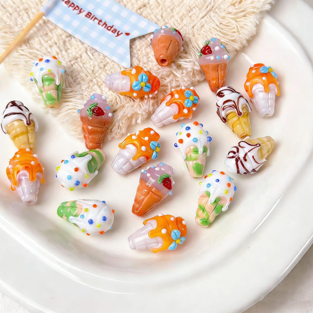 Ice Cream Cone Glass Bead, Dessert Lampwork Beads, DIY Dessert Earrings ...
