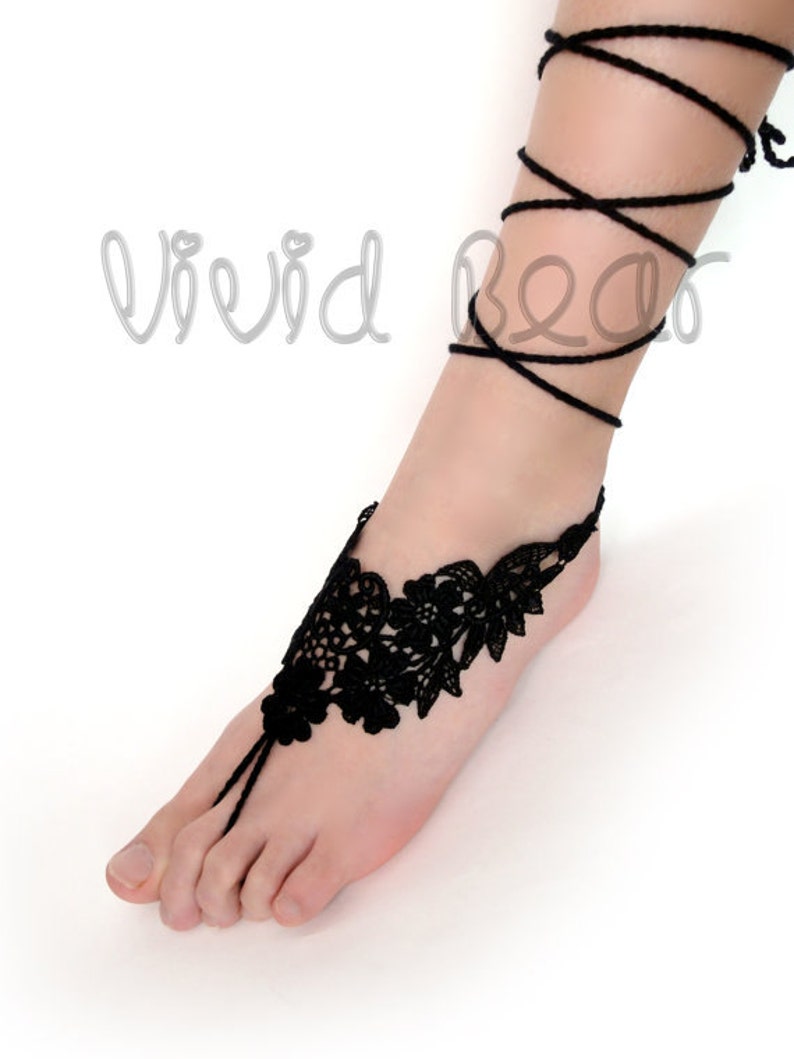 Black Lace Barefoot Sandals. Foot Jewelry. Anklets. Black Lace - Etsy