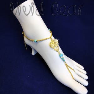 Gold Dragon Barefoot Sandals. Foot Jewelry. Dragon Charms. Blue ...
