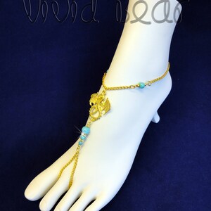 Gold Dragon Barefoot Sandals. Foot Jewelry. Dragon Charms. Blue ...