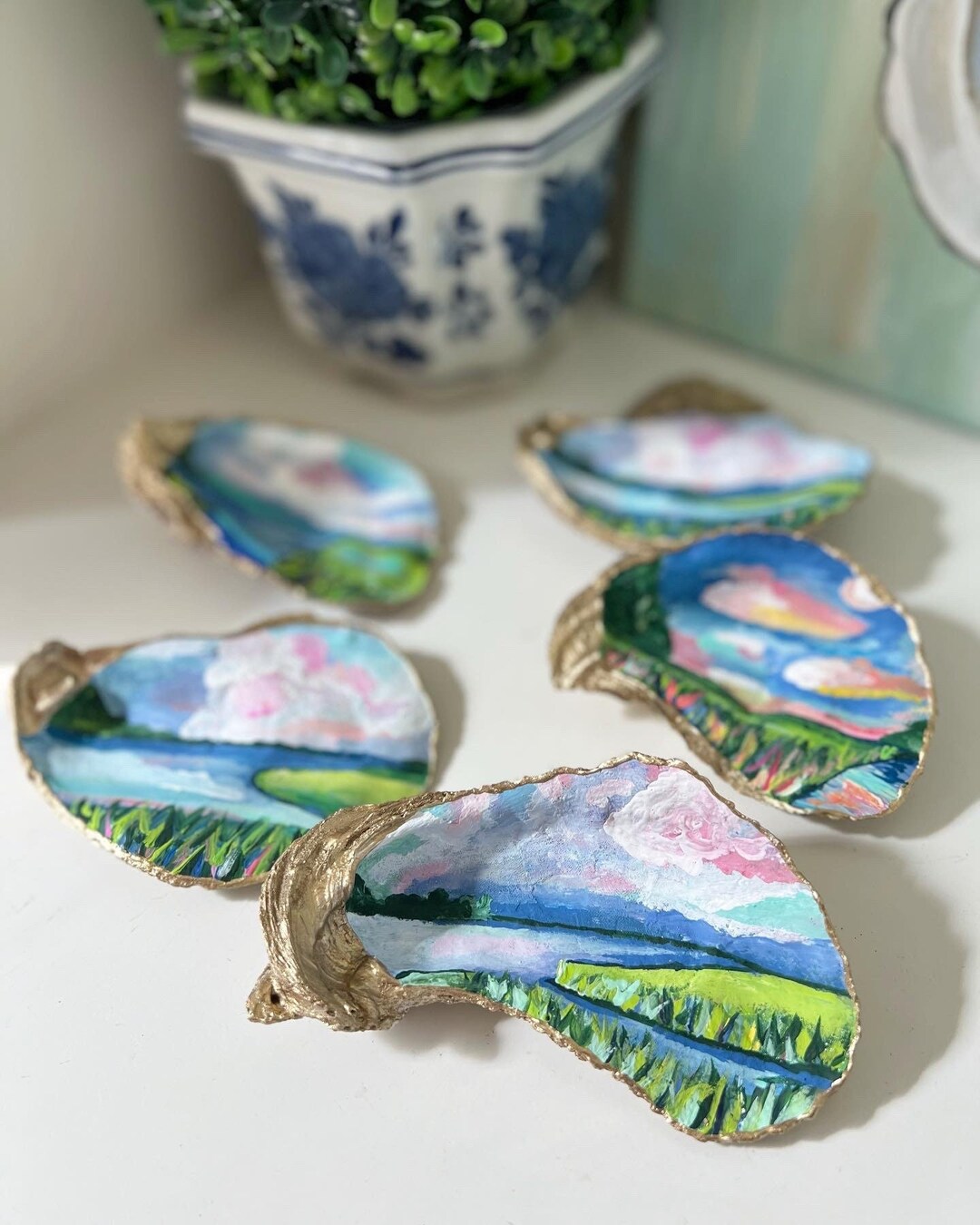Hand Painted Oyster Shells . Marsh Coastal Painting . Marsh Painting ...