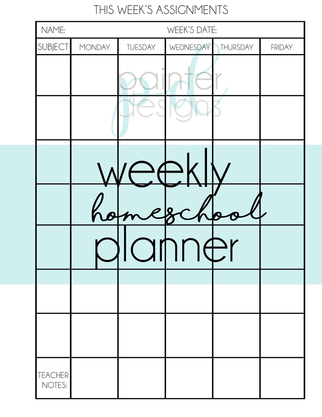 Printable Weekly Homeschool Planner: Minimalist Design (digital ...