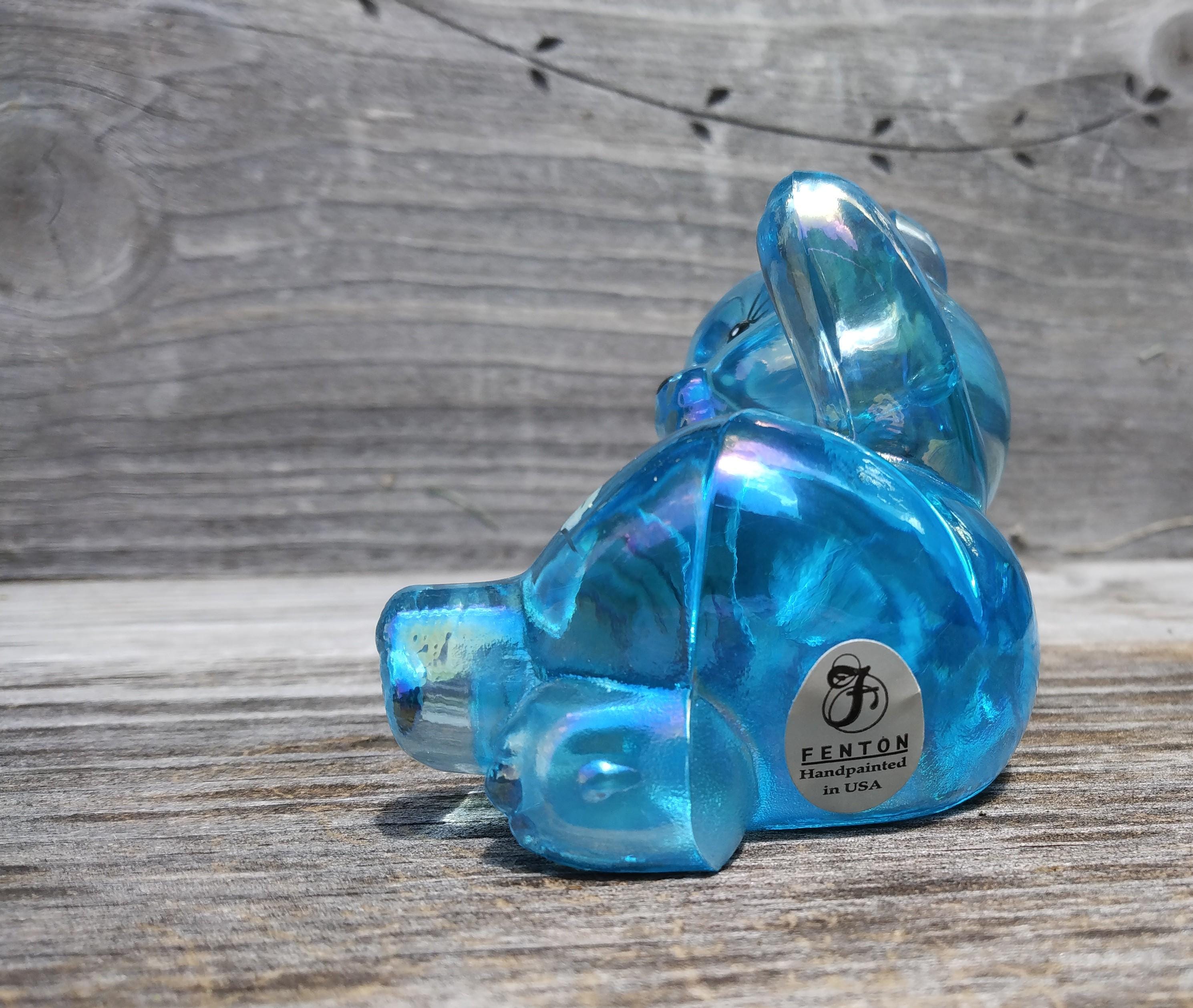 Fenton Iridescent Blue Bear Reclining Hand Painted Signed S Hart. - Etsy