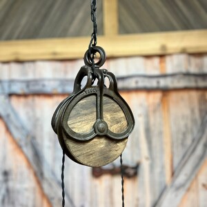 Rustic Farmhouse Pendant Lighting, With Antique Farm Pulley and Vintage ...