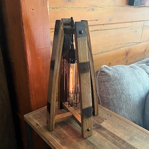 Whiskey Barrel Stave Table Lamp: Handcrafted Bourbon Barrel Light - Etsy