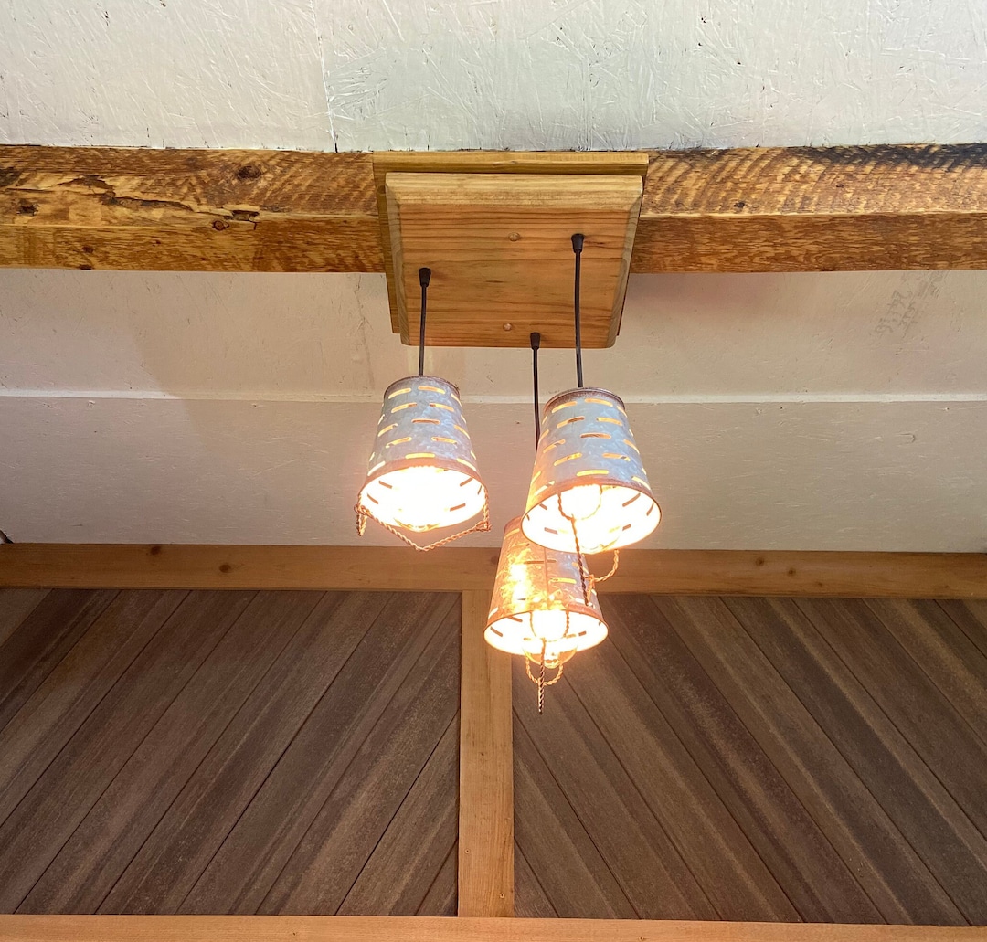 Rustic Farmhouse Olive Bucket Light Fixture: Wooden Pendant Lighting - Etsy