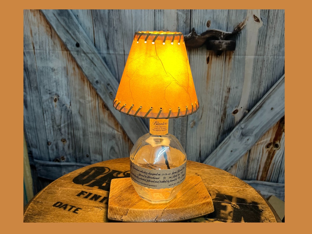 Blantons Bourbon Table Lamp on Oak Barrel Lid, Dimmable Light With Faux ...