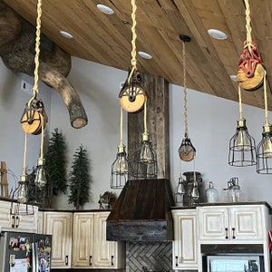 Rustic Farmhouse Pulley Lighting, Pendant Light With Antique Pulley for ...