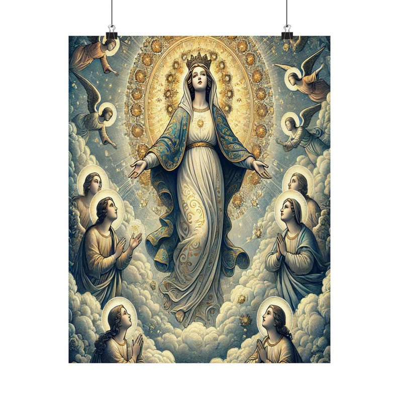 Assumption of Mary Poster, Virgin Mary Art Print, Spiritual Wall Decor ...