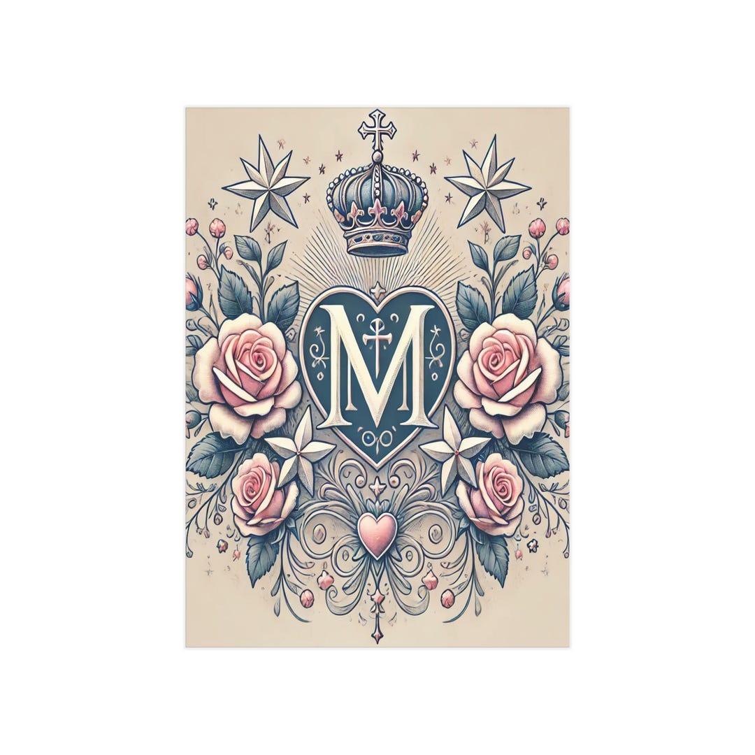 Immaculate Heart of Mary With Crown and Roses Holy Card - Etsy