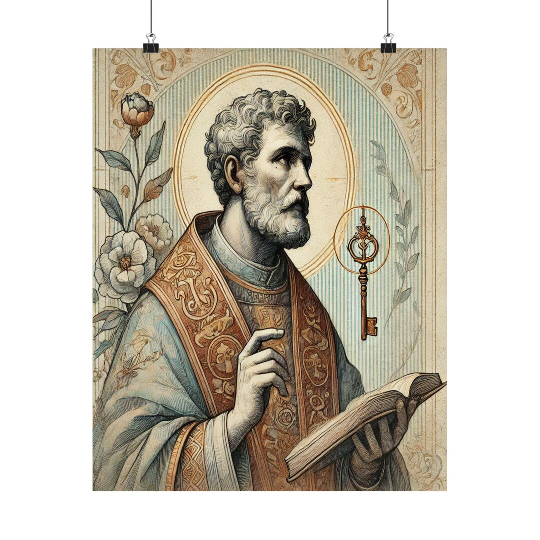 St. Peter Catholic Art Print, Vintage-inspired Sacred Illustration With ...