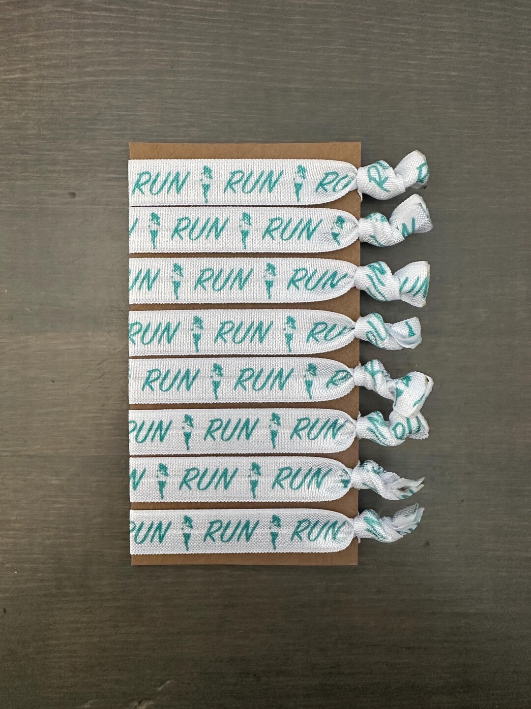 Runner Hair Tie Bracelets in Teal and White, Set of 8 Elastic Hair Ties ...