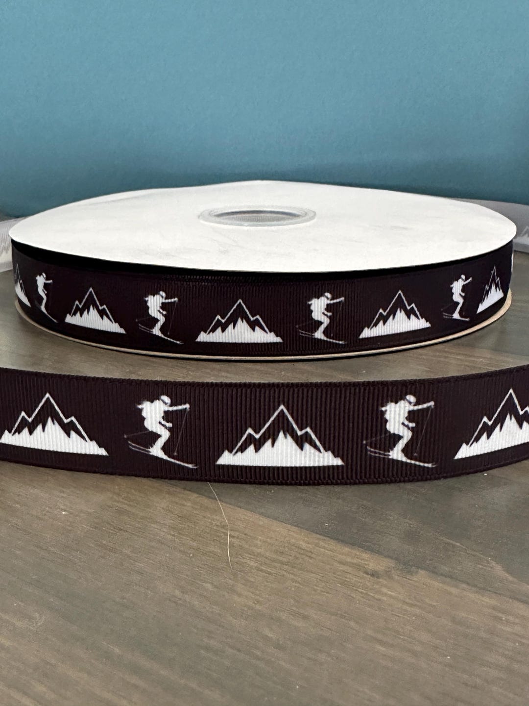 Ski Ribbon, 7/8" Grosgrain Ribbon, Skier and Mountain Ribbon, Girl ...
