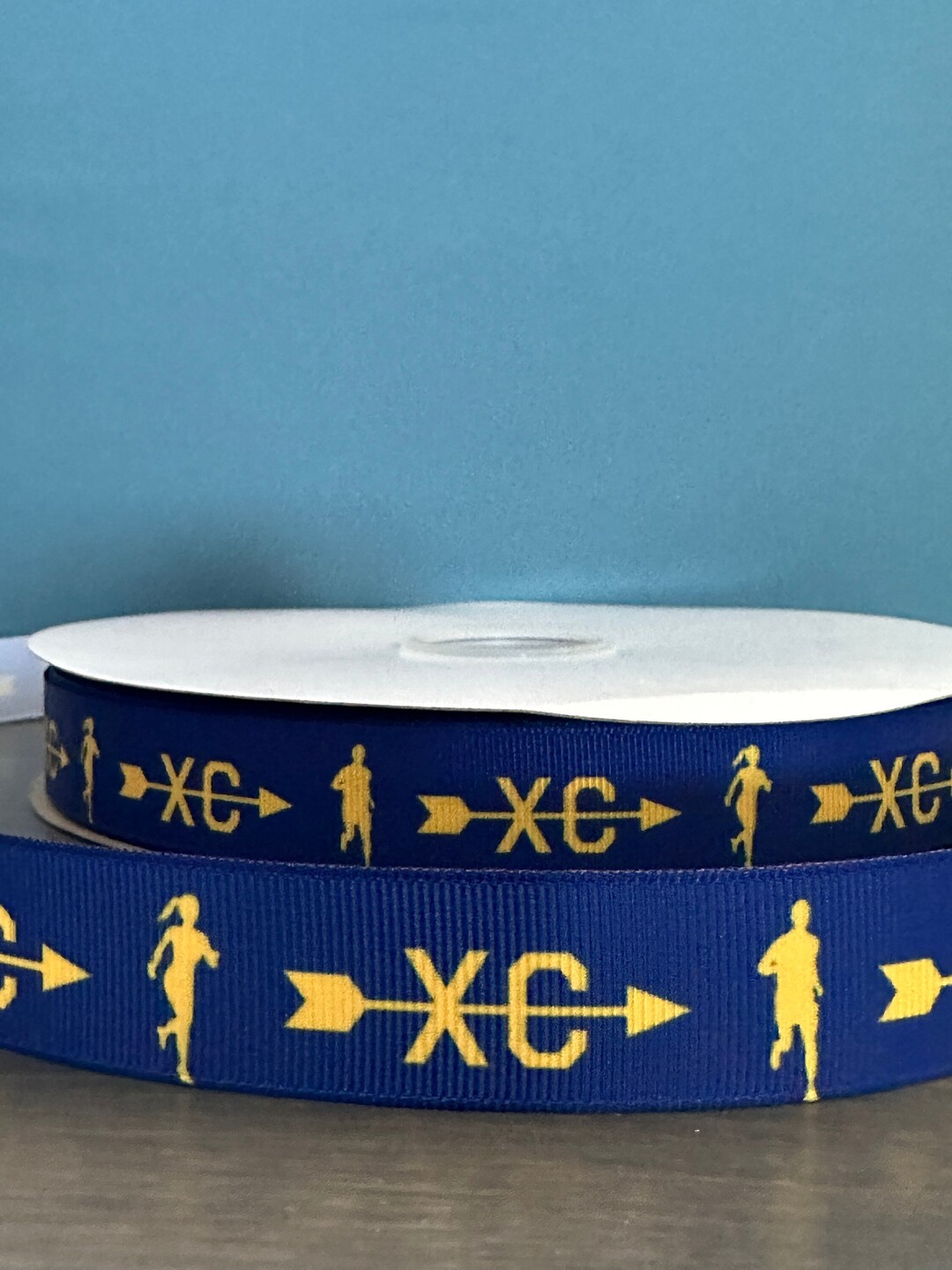 Xc Boy and Girl - Cross Country Ribbon in Navy Blue and Golden Yellow ...