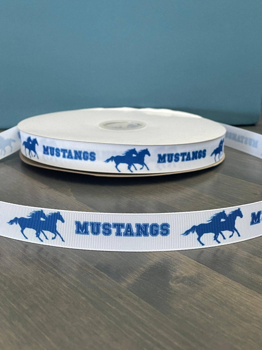 Mustangs Ribbon in Blue, 7/8" Grosgrain Ribbon, Mustangs Diy Craft ...