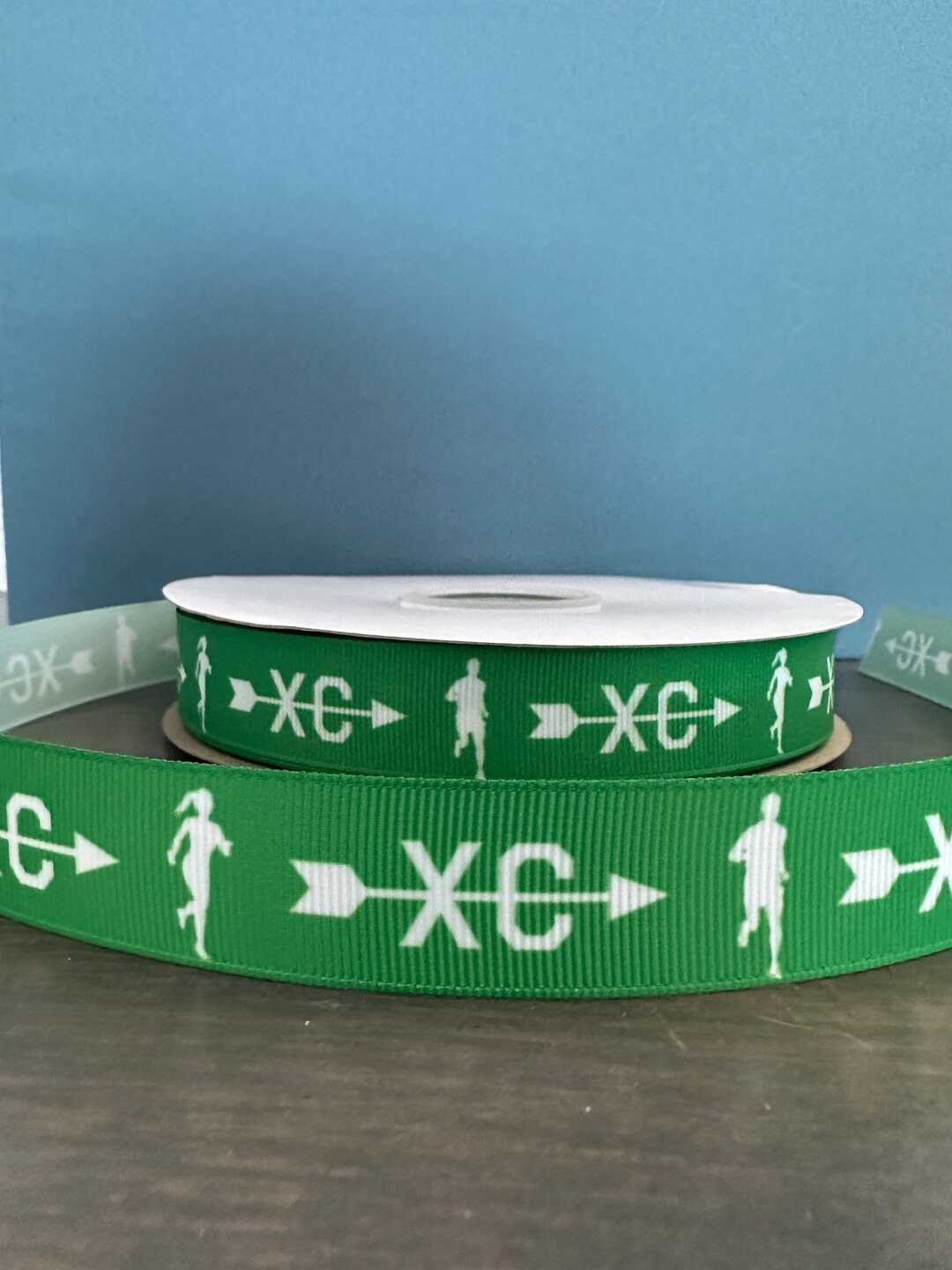 XC Boy and Girl Ribbon - Cross Country Ribbon in Green and White, 7/8 ...