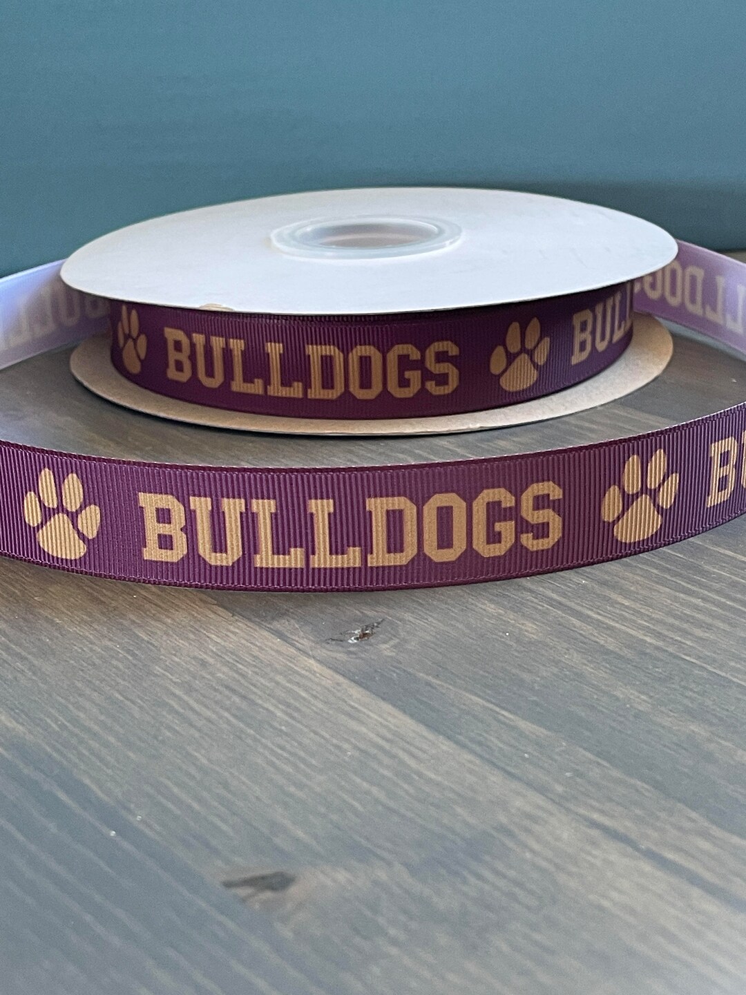 Bulldogs Ribbon in Maroon and Gold, 7/8” Grosgrain Ribbon, School ...