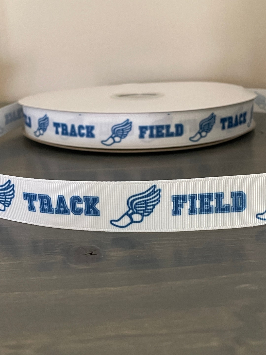 Track and Field Ribbon in Blue and White, 7/8" Grosgrain Ribbon, Blue ...